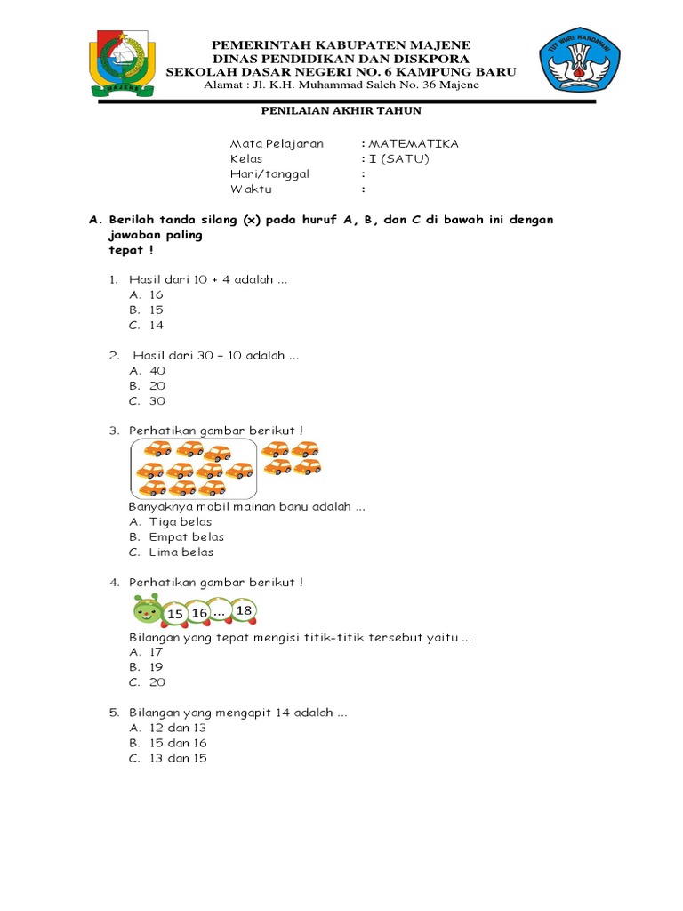 Soal Fix Kelas 1 Matematika | PDF