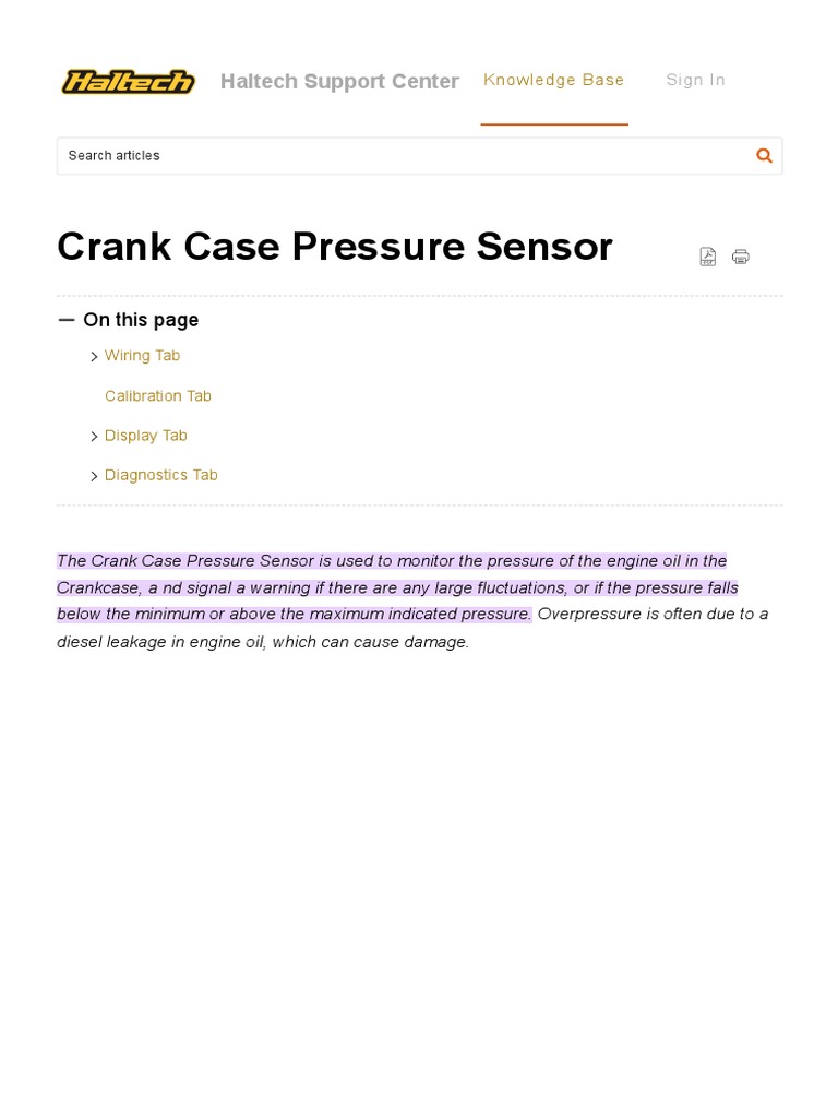 Crank Case Pressure Sensor | PDF