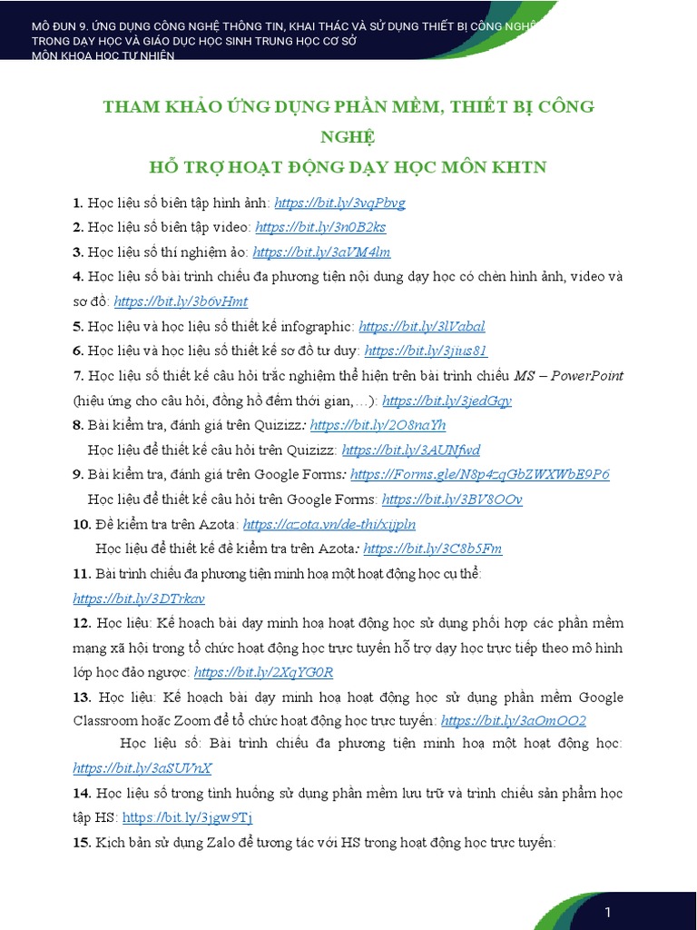 6 Danh Sach Duong Link Hoc Lieu Va Hoc Lieu So Mon KHTN | PDF