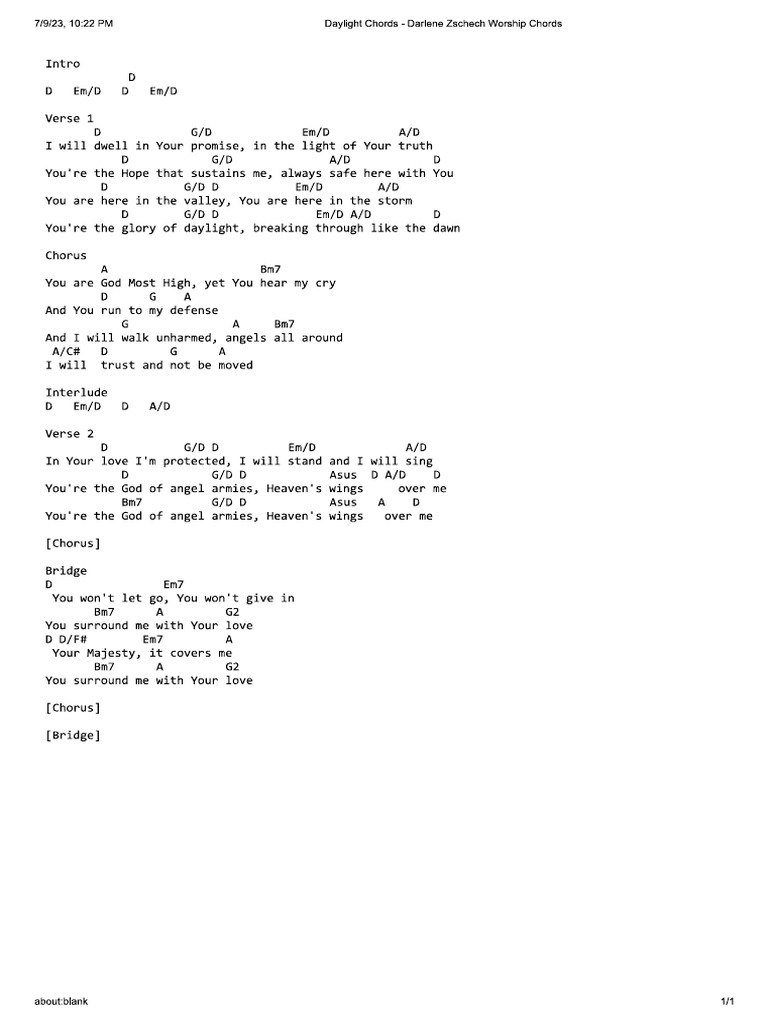 Daylight Chords - Darlene Zschech Worship Chords | PDF