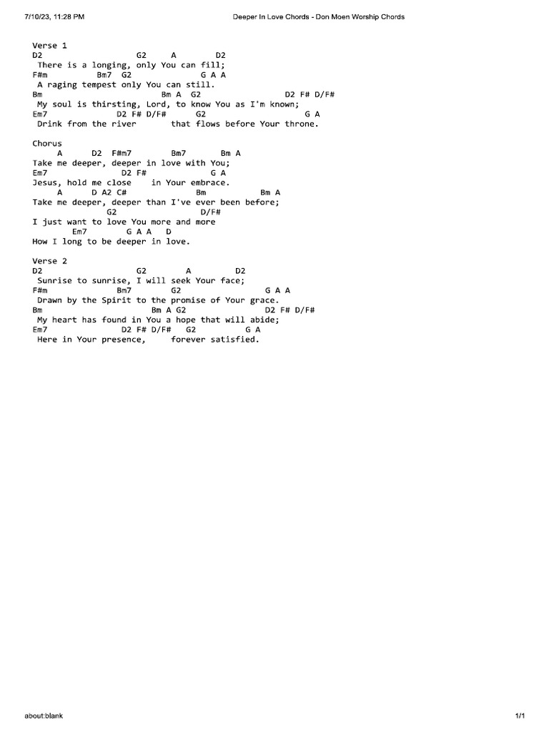 Deeper in Love Chords - Don Moen Worship Chords | PDF Deeper in Love Chords - Don Moen Worship Chords | PDF