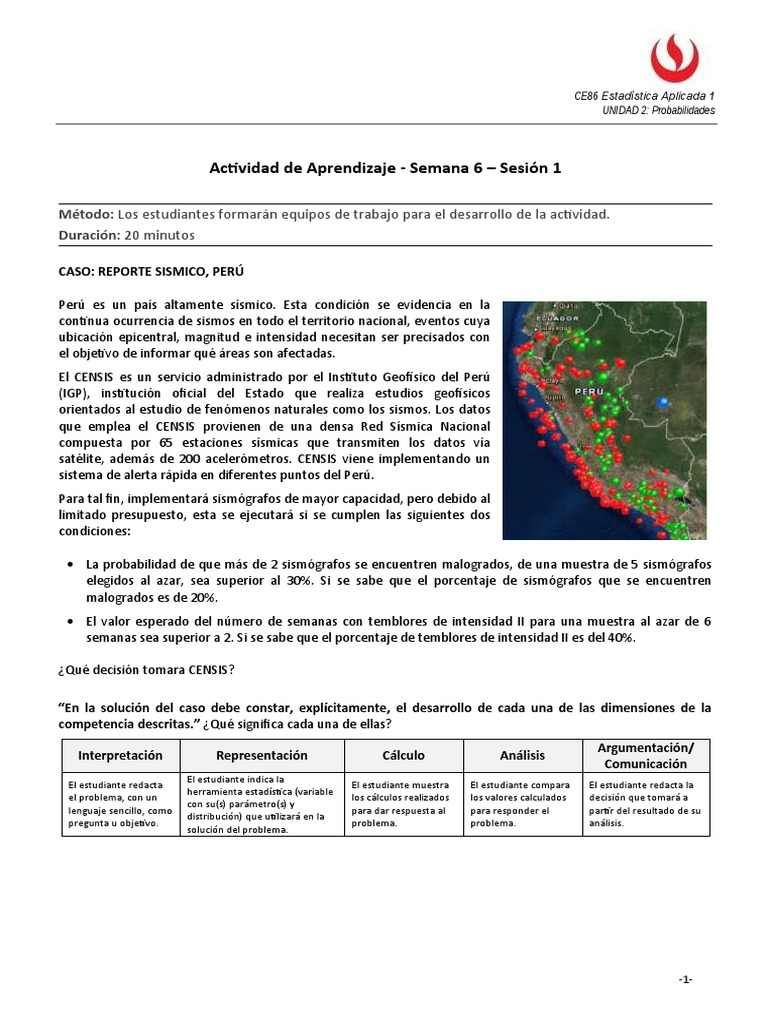 CE86 Semana 06 Sesión 01 Actividad de Aprendizaje | PDF | Temblores | Estadísticas