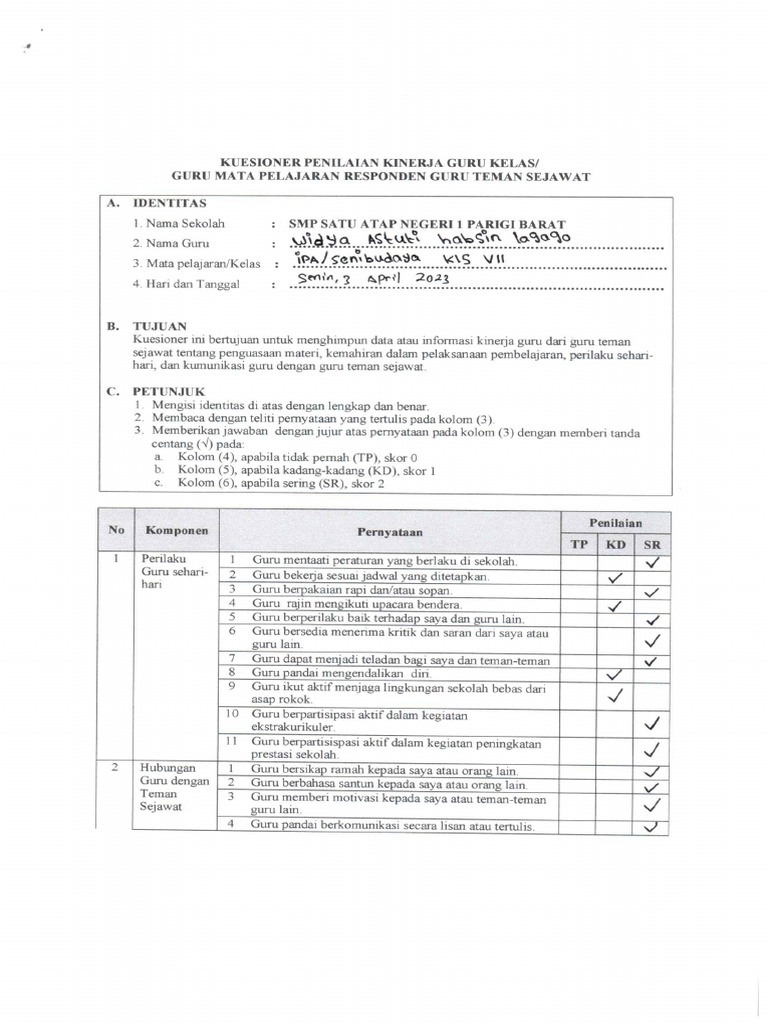 Angket Penilaian Rekan Sejawat | PDF