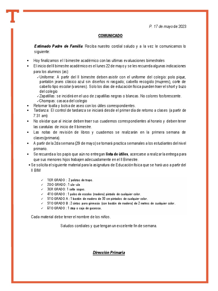 Comunicado Ii Bimestre | PDF