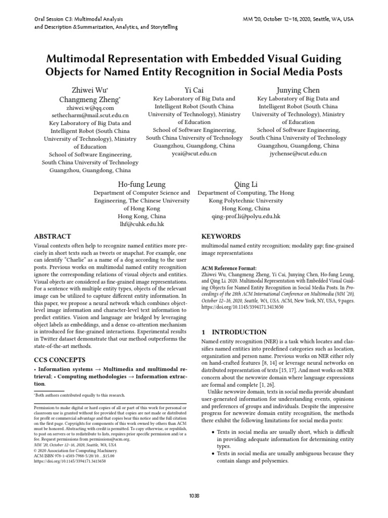 2020MM - Multimodal Representation With Embedded Visual Guiding Objects For Named Entity ...