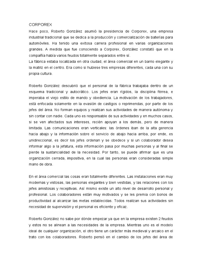 Caso Corporex | PDF | Liderazgo | Motivación