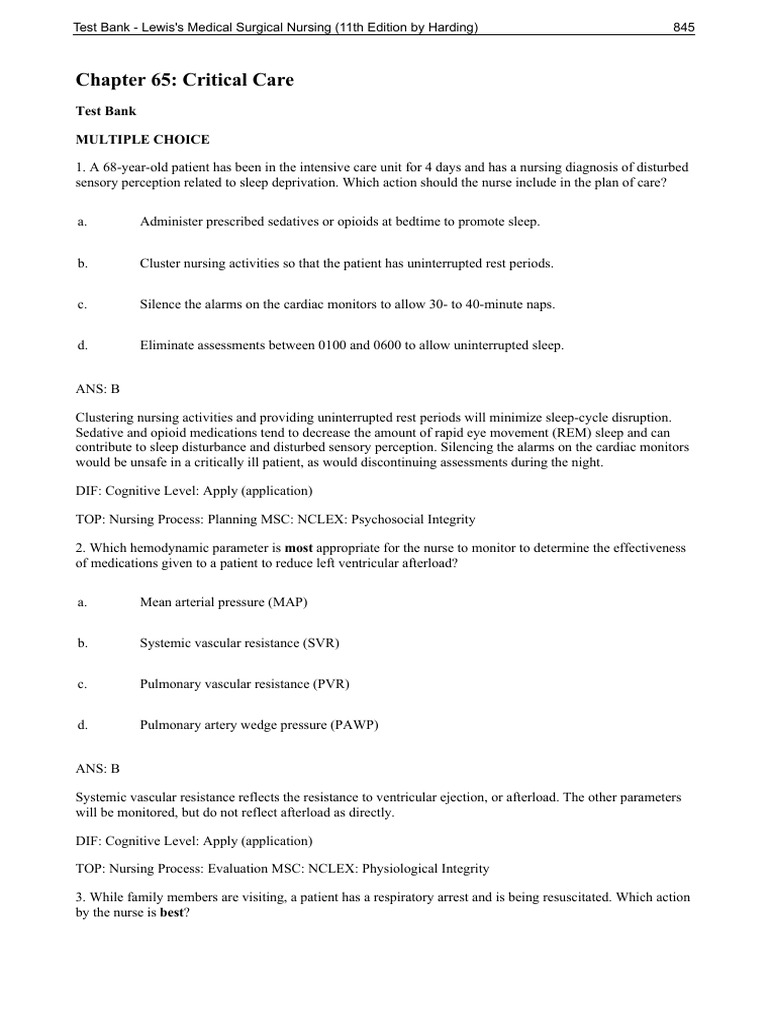 Critical Care Test Bank for Nursing | PDF | Blood Pressure | Heart