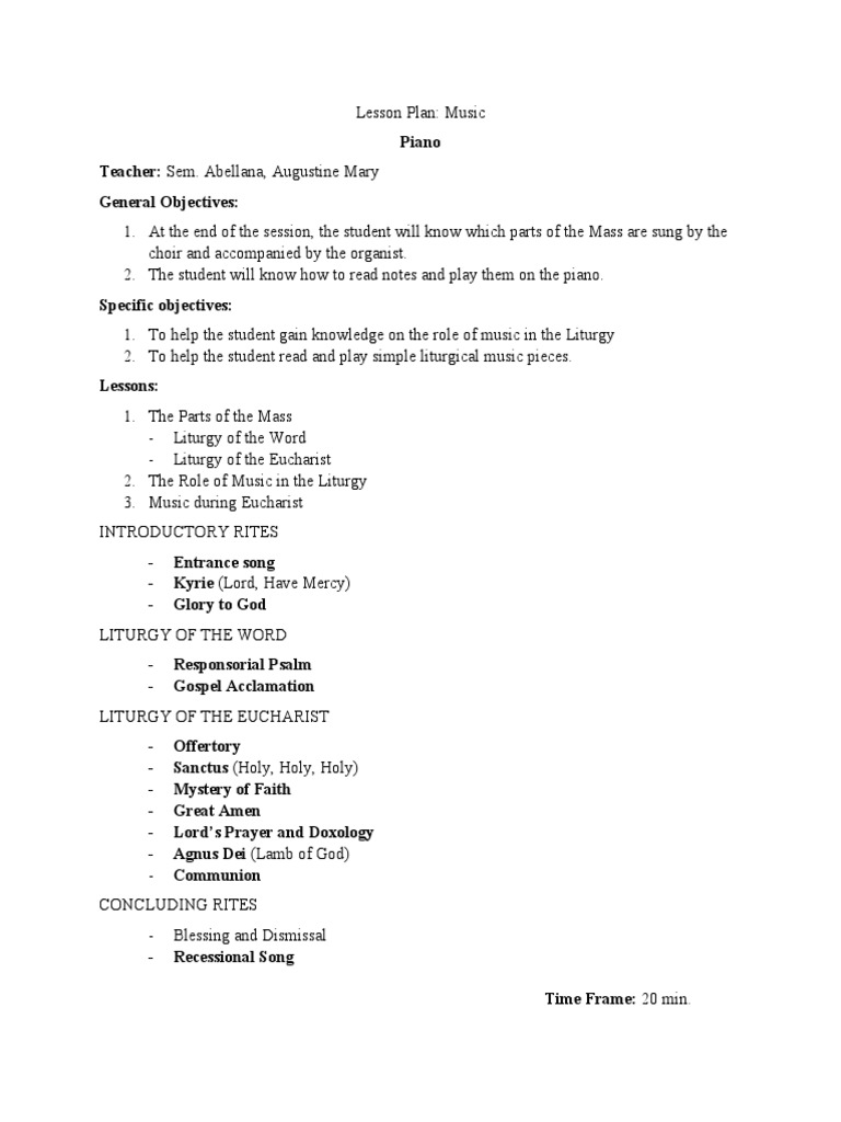 Lesson Plan Music | Download Free PDF | Mass (Liturgy) | Eucharist