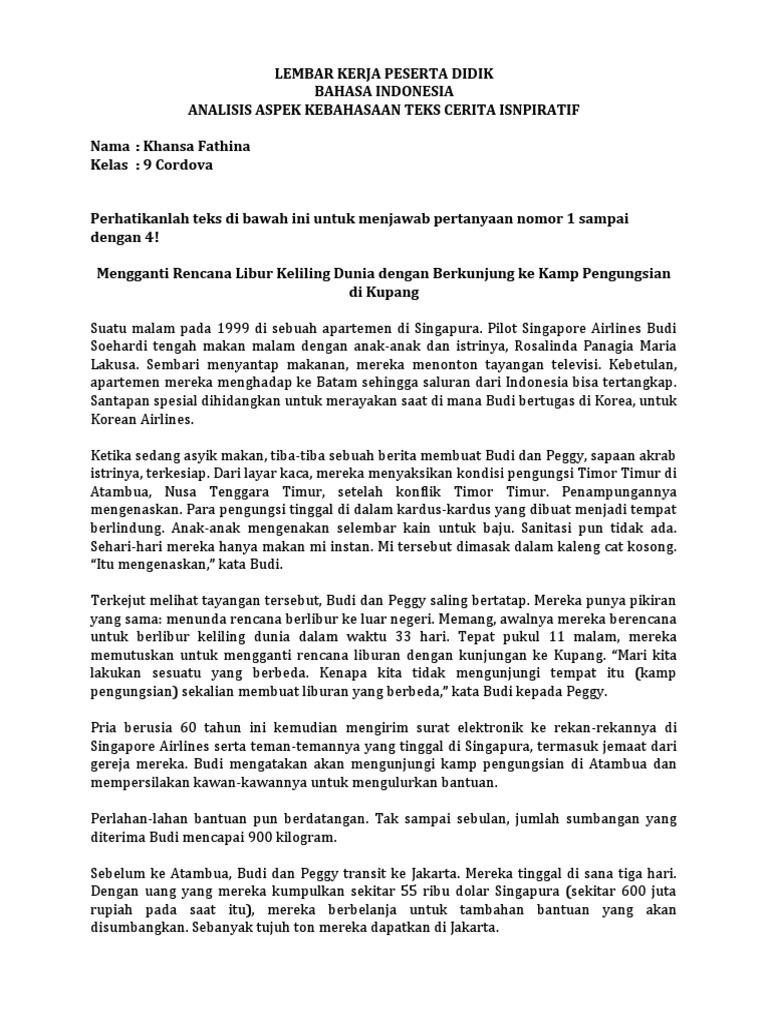 Khansa Fathina - LK Analisis Aspek Kebahasaan | PDF | Kajian Bahasa Asing