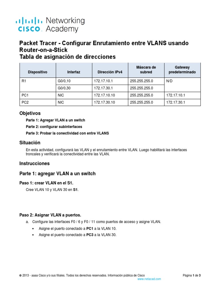Configuración de Router-on-a-Stick en VLANs | PDF | Enrutador ...