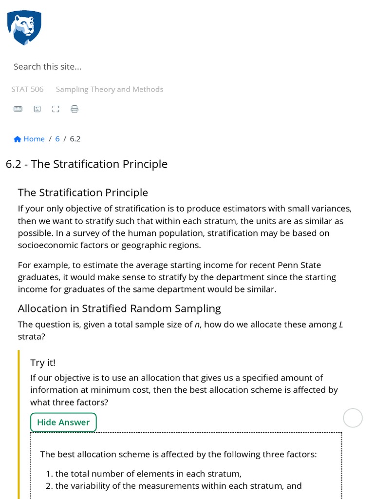 6.2 - The Stratification Principle - STAT 506 | PDF | Sampling ...