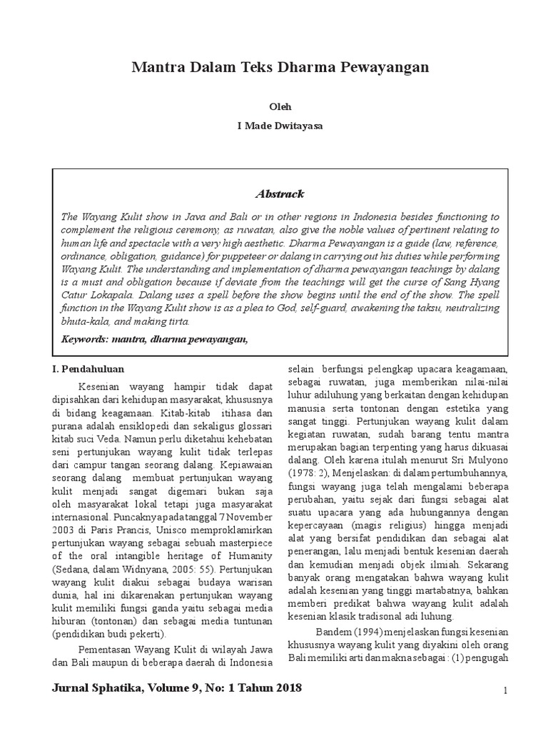 Mantra Dalam Teks Dharma Pewayangan | PDF | Ilmu Sosial | Agama & Spiritualitas