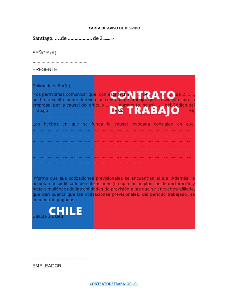 Modelo y Formato de Carta de Aviso de Despido Chile WORD | PDF