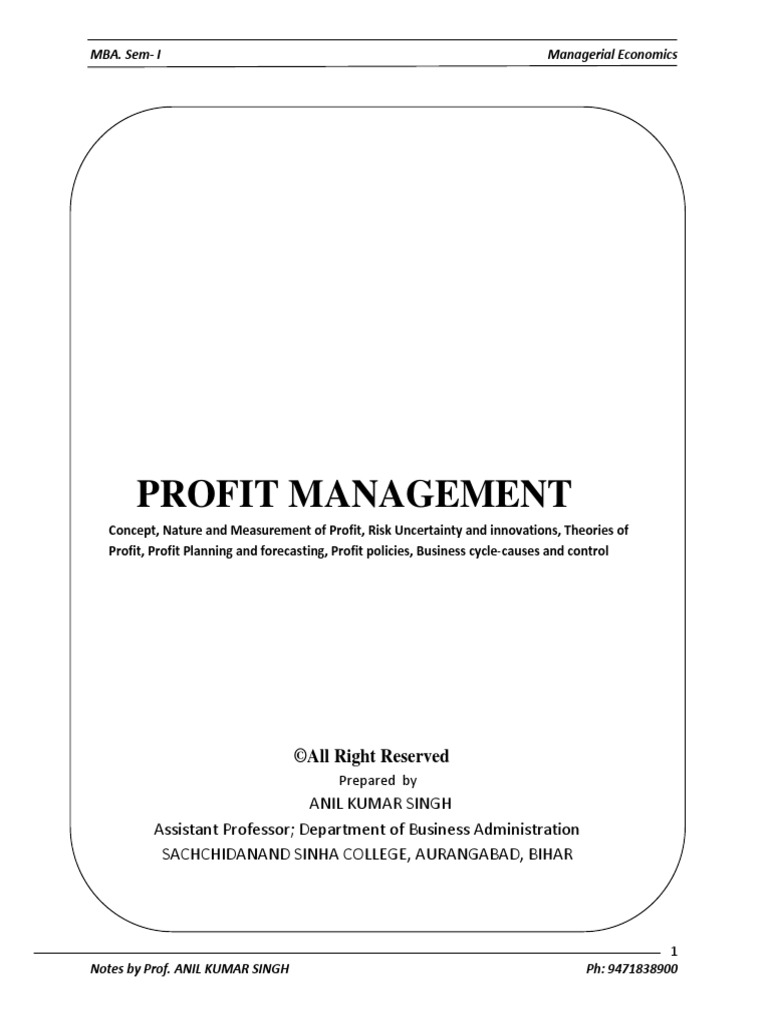 INTRODUCTION TO PROFIT MANAGEMENT M.E. Notes | PDF | Profit (Economics ...
