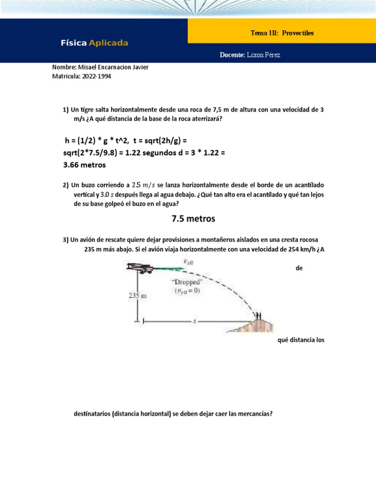 Proyectiles 3 | PDF | Velocidad | Acantilado