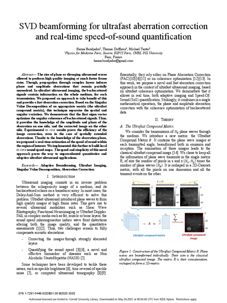 Svd Beamforming For Ultrafast Aberration Correction And Real Time Speed Of Sound Quantification