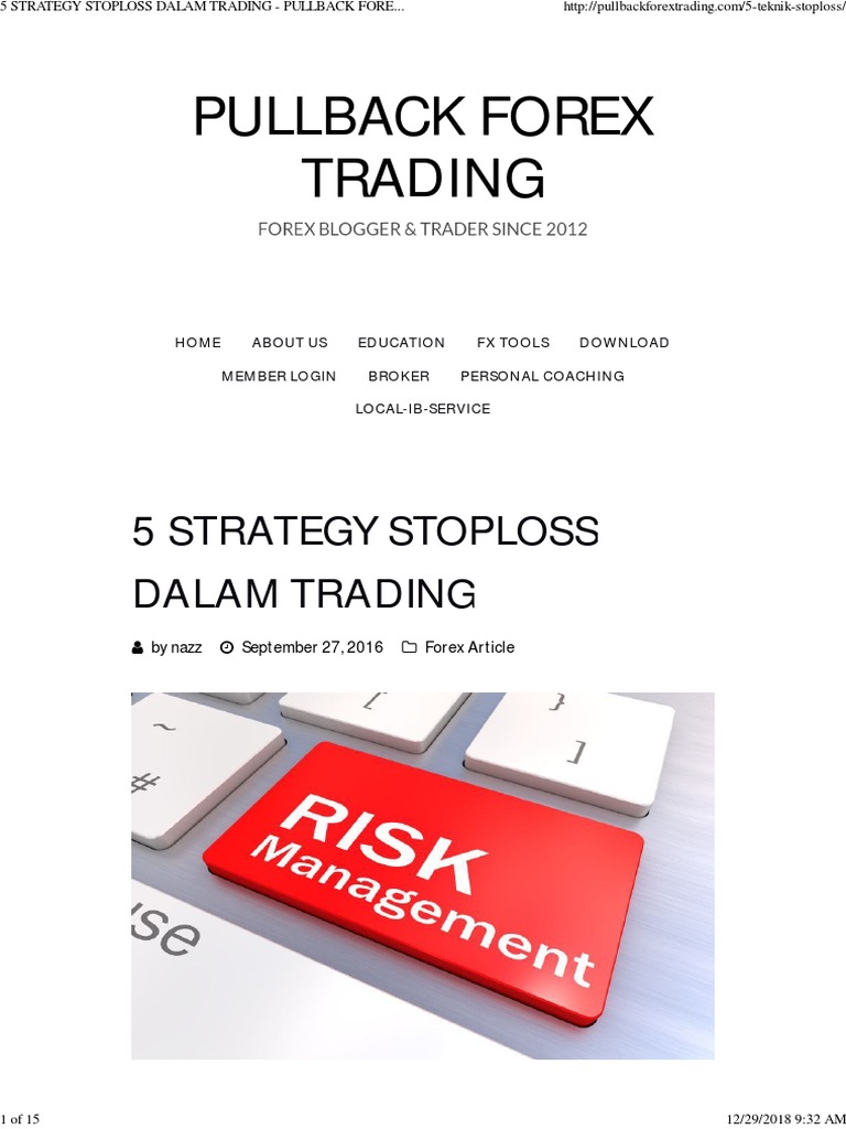 5 Strategy Stoploss Dalam Trading - Pullback Forex Trading | PDF