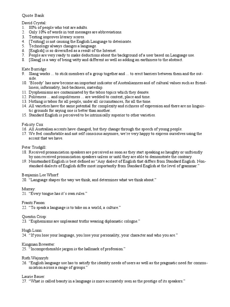 1020ENL Quote Bank | PDF | English Language | Linguistics
