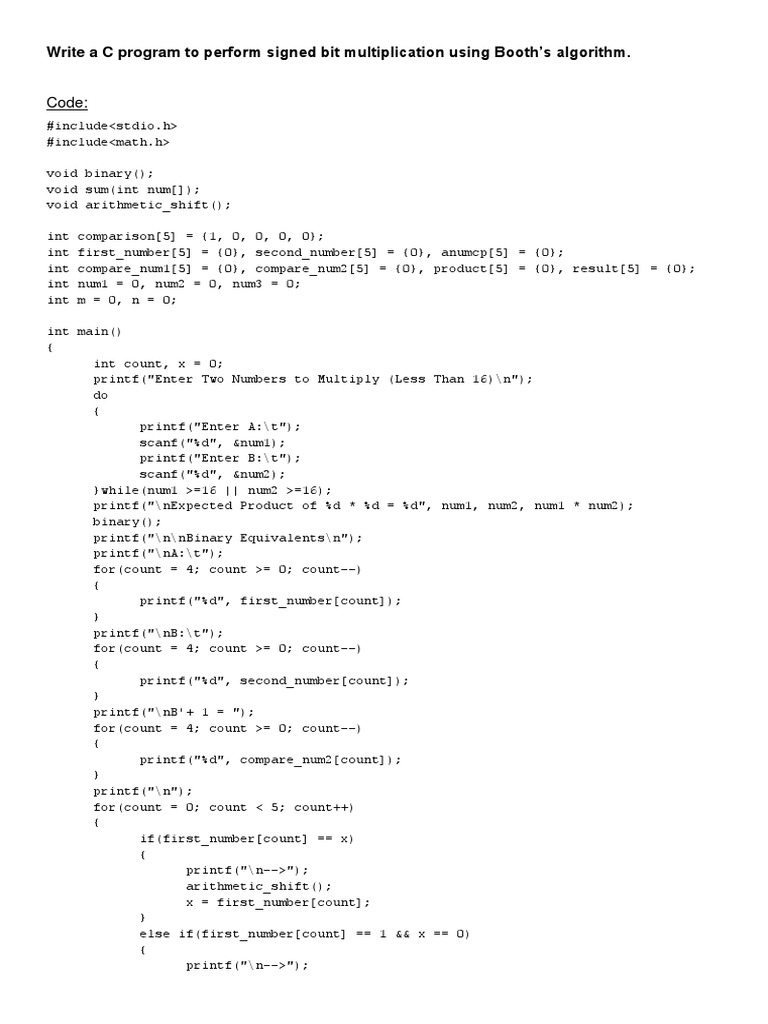 Booth algo and IEEE 754 Code | PDF | Computer Programming | Arithmetic