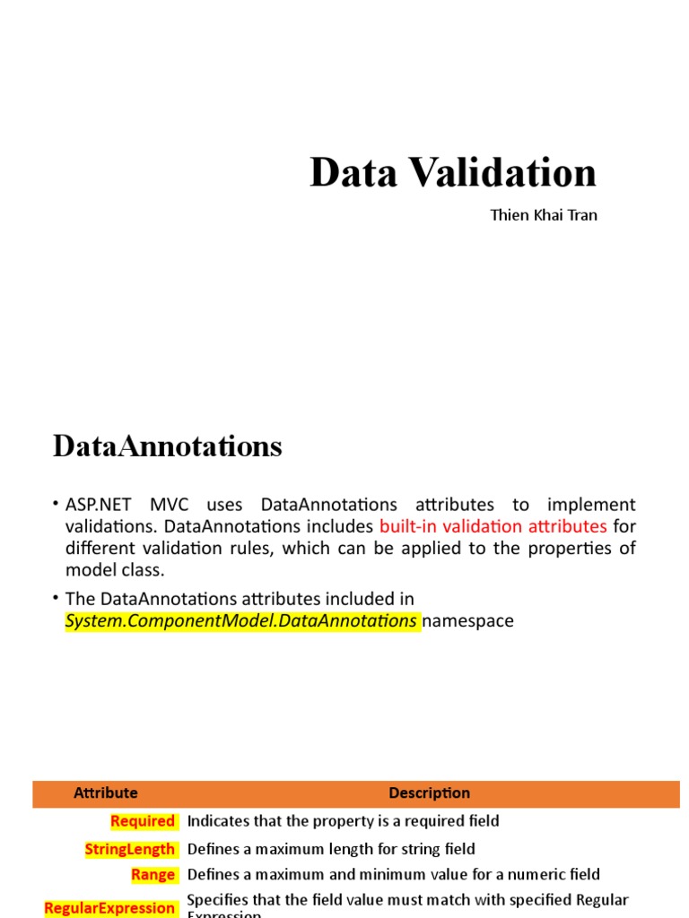 ASP.NET MVC DataAnnotations Validation Guide | PDF | Decimal | Regular Expression