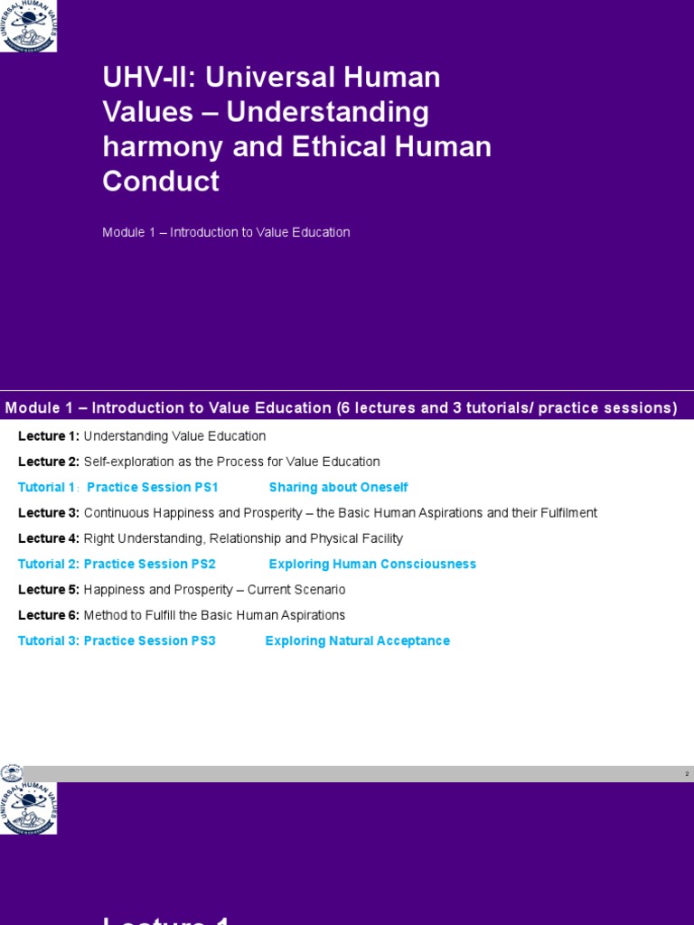 UHV II Lecture 1 - Understanding Value Education v5 | PDF | Thought ...