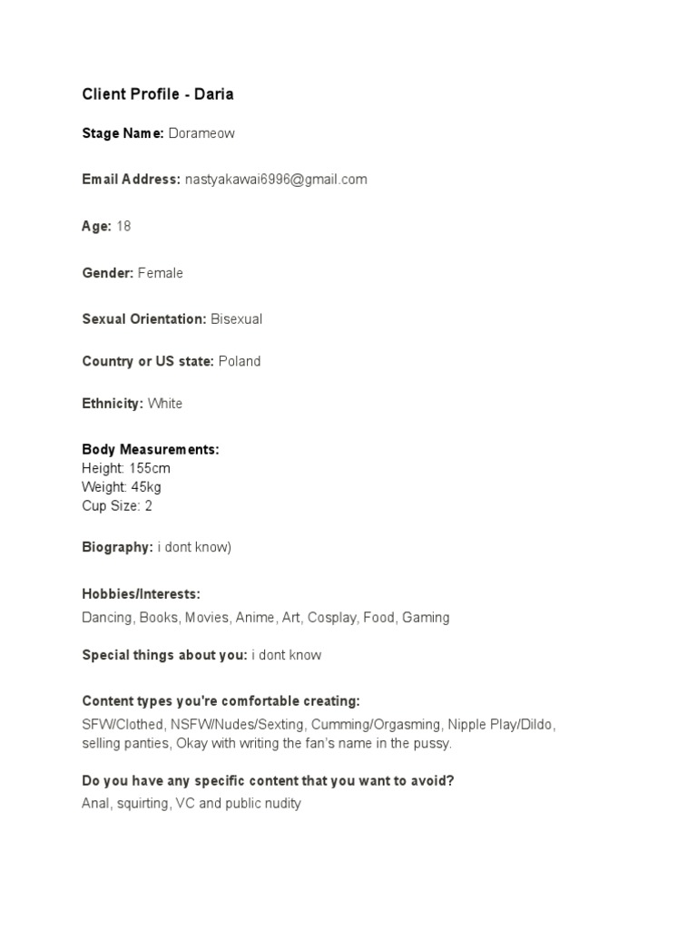 Daria - Client Profile Template | PDF