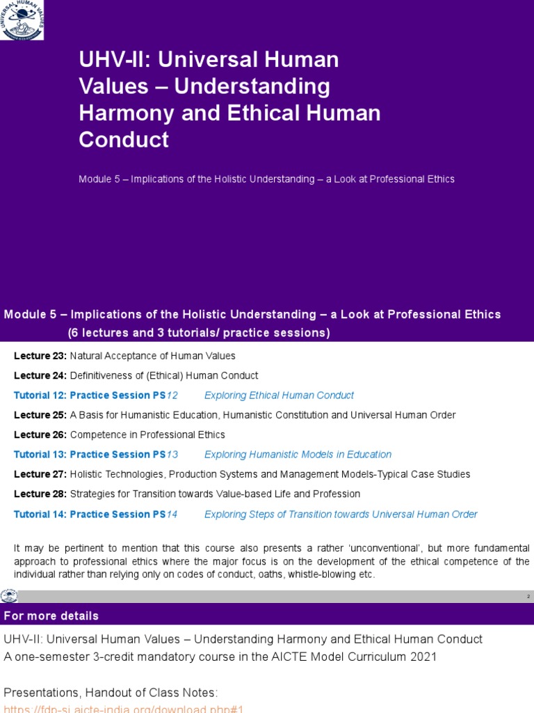UHV II Lecture 26-28 Ethics v1 | Download Free PDF | Resource | Humanism