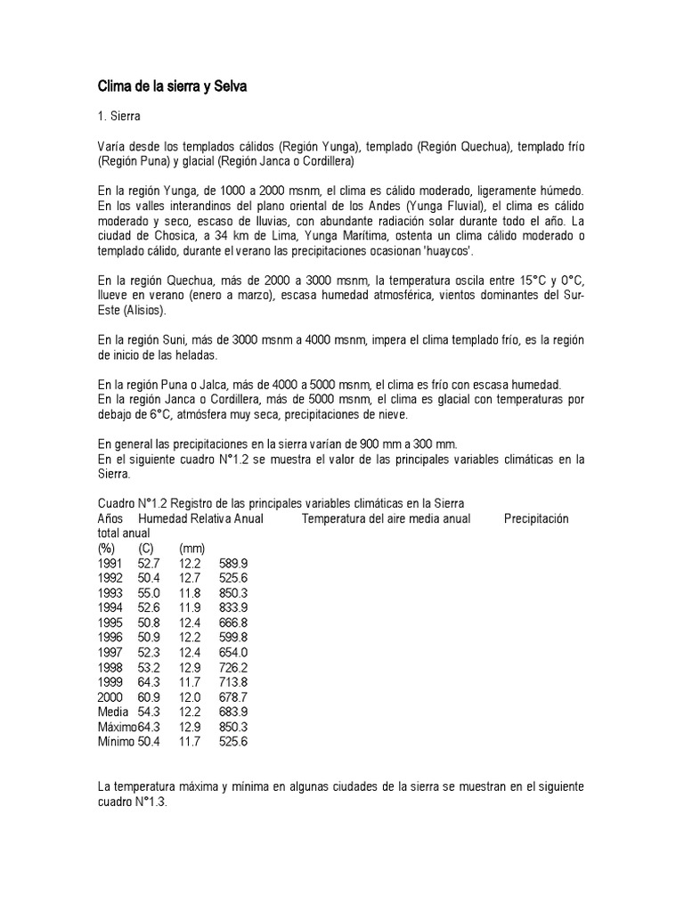 Clima de La Sierra y Selva | PDF | Clima | Clima templado