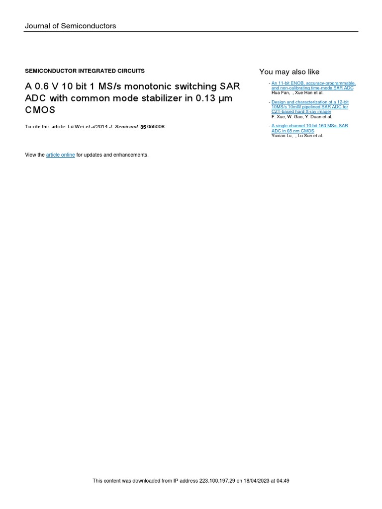 0.6 V Monotonic Switching SAR ADC | PDF | Analog To Digital Converter ...