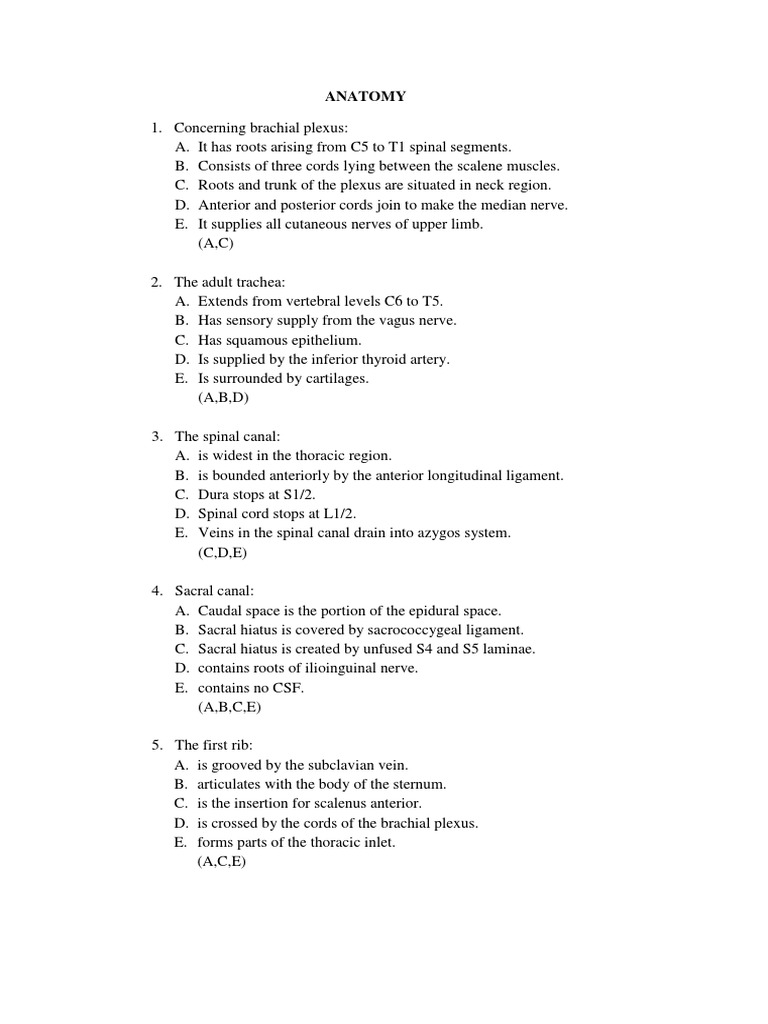 MCQ Anaesthesia | PDF | Larynx | Vertebra