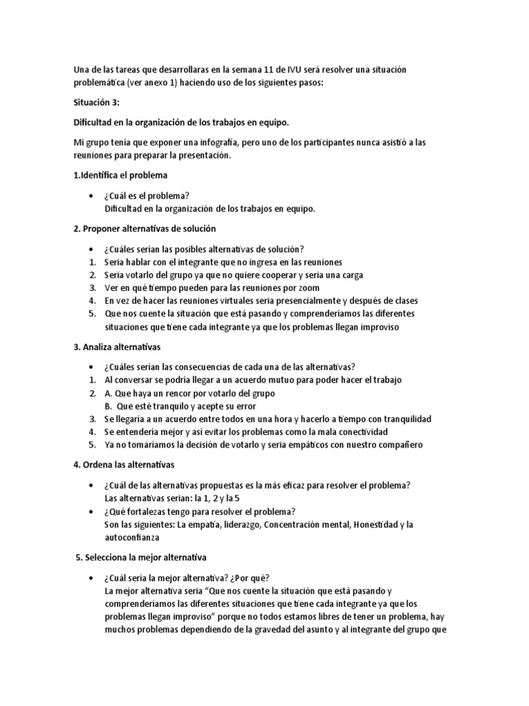 Una de Las Tareas Que Desarrollaras en La Semana 11 de IVU Será Resolver Una Situación ...