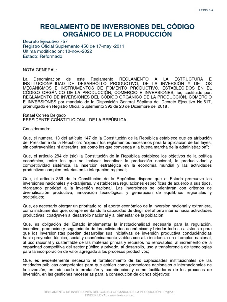 Reglamento Al COPCI 10 Nov 2022 | PDF | Ministerio (Departamento de ...