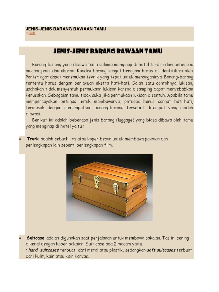 Jenis Jenis Barang Bawaan Tamu | PDF
