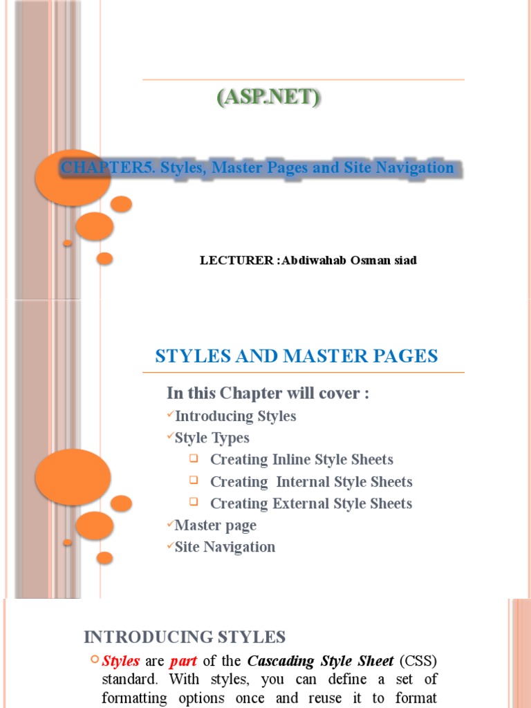 Chapter5 Styles Master Pages and Navigations | PDF | Html | Html Element