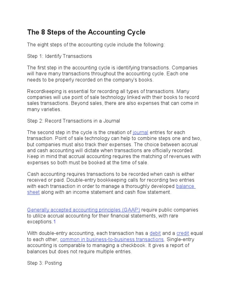 The 8 Steps of The Accounting Cycle | PDF | Debits And Credits | Bookkeeping