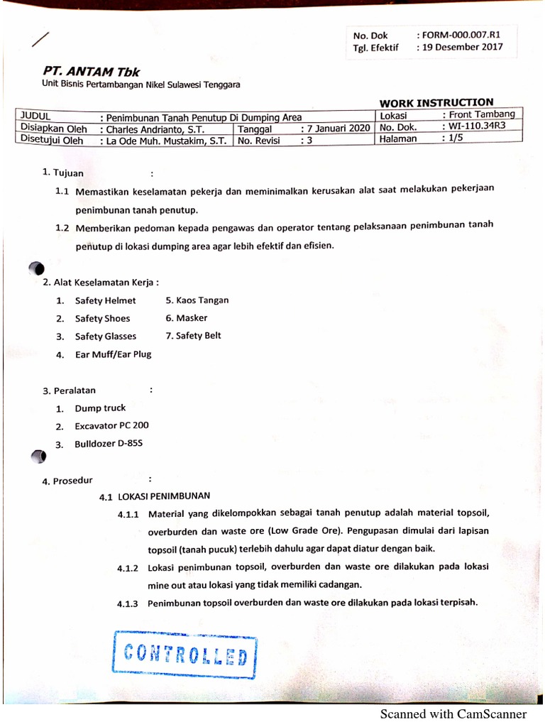 SOP Waste Dump PT. Antam TBK | PDF