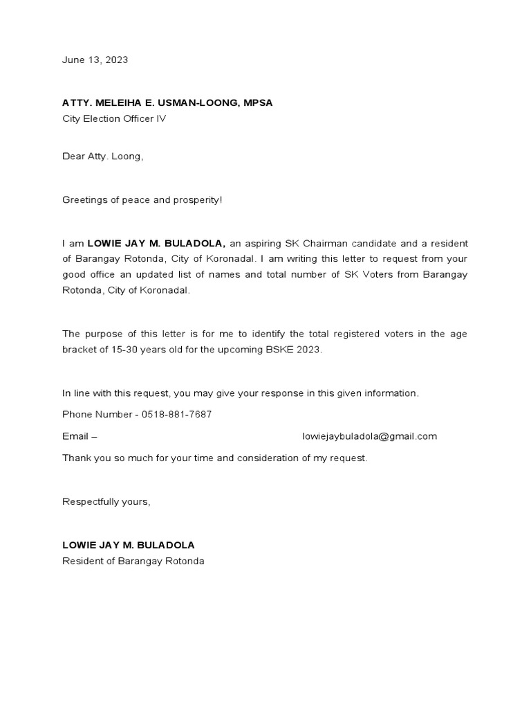 Req. Letter For Comelec | PDF