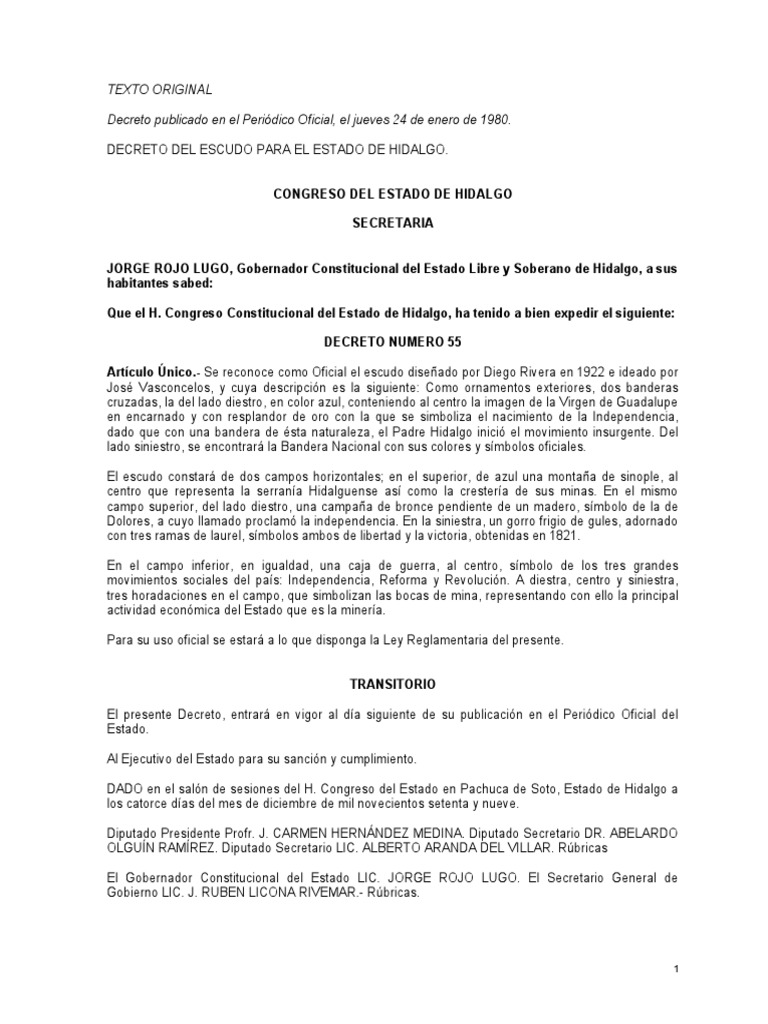 Decreto de La Creación Del Escudo Del Estado de Hidalgo | PDF | Los ...