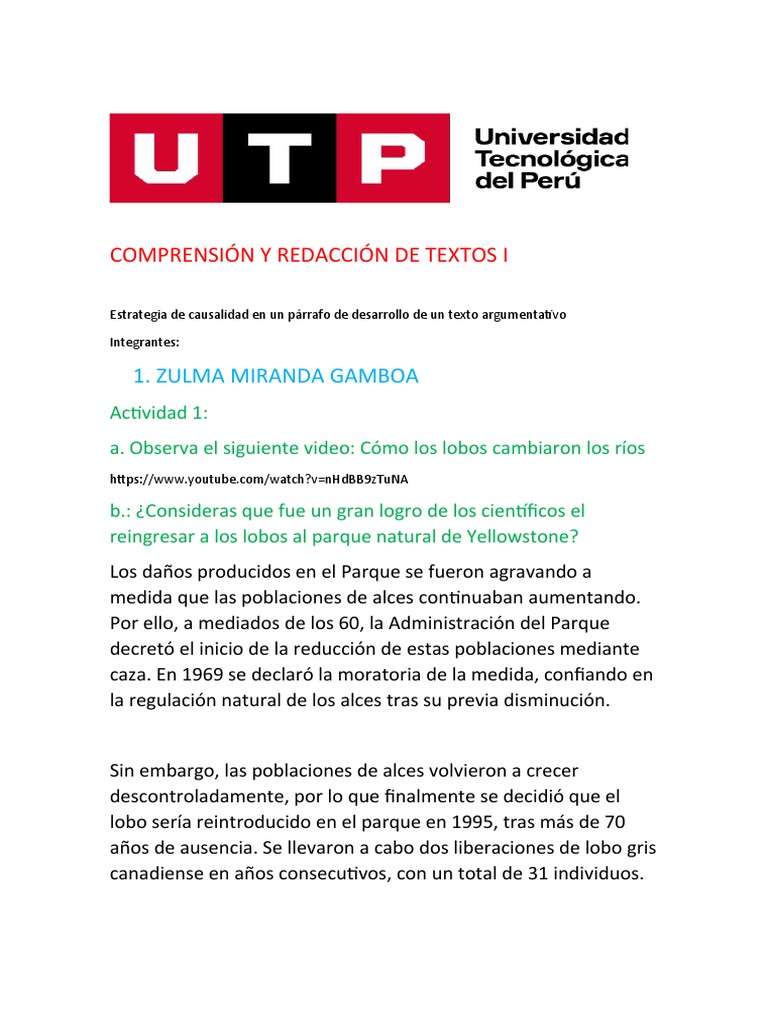Comprensión y Redacción de Textos I Lobos S12 | PDF | Parque Nacional ...