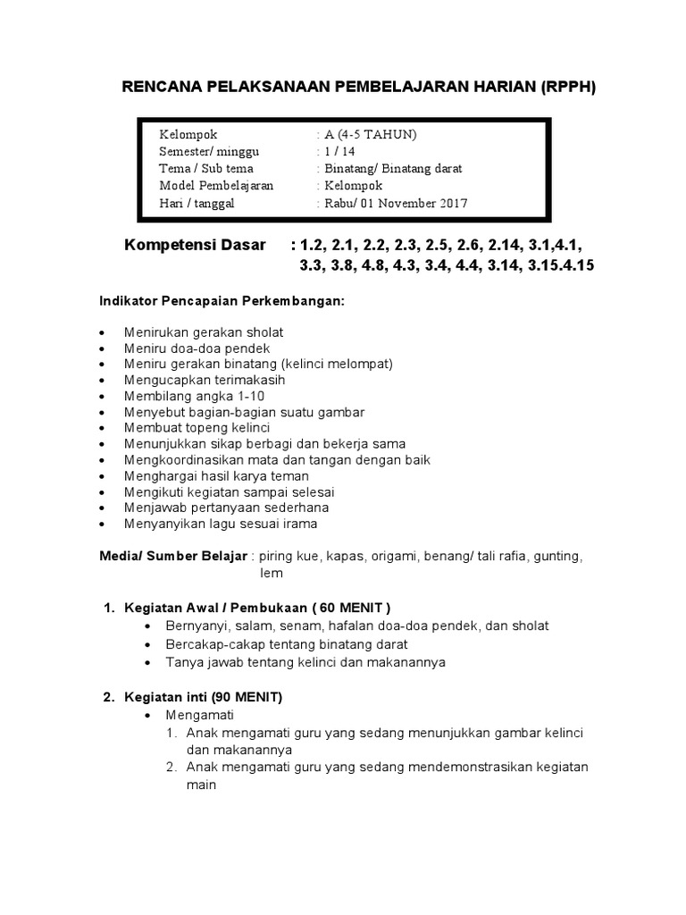 Contoh RPPH | PDF | Seni & Disiplin Bahasa | Kesehatan Holistik