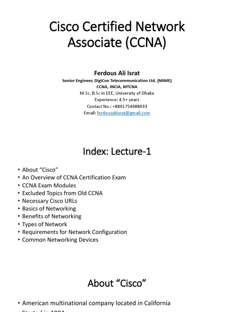 CCNA 200-301 (Course Overview & Basic Networking) | PDF | Computer Network | Cisco Certifications
