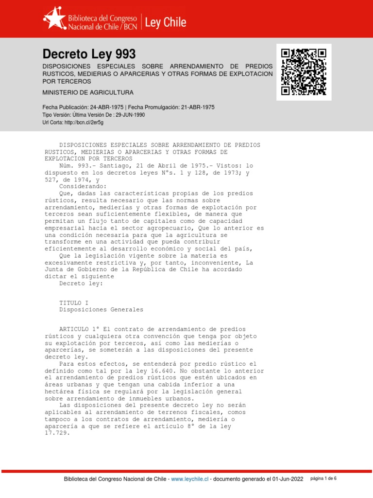 DL-993 - 24-ABR-1975 Arrendamiento de Predio Rusticos | PDF