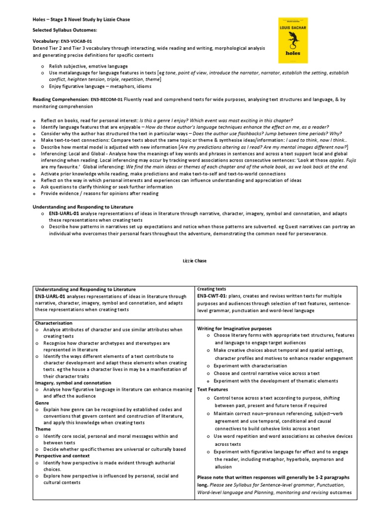 Holes Lessons | PDF | Narration | Reading Comprehension