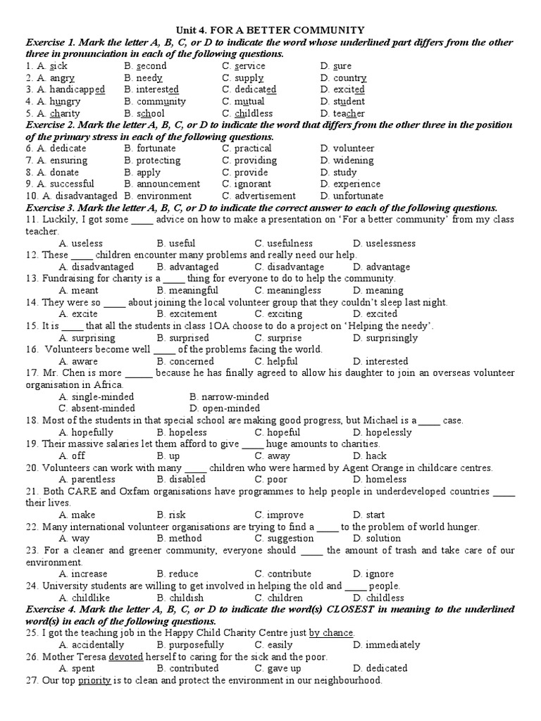 E10 - Unit 4 | PDF | Volunteering
