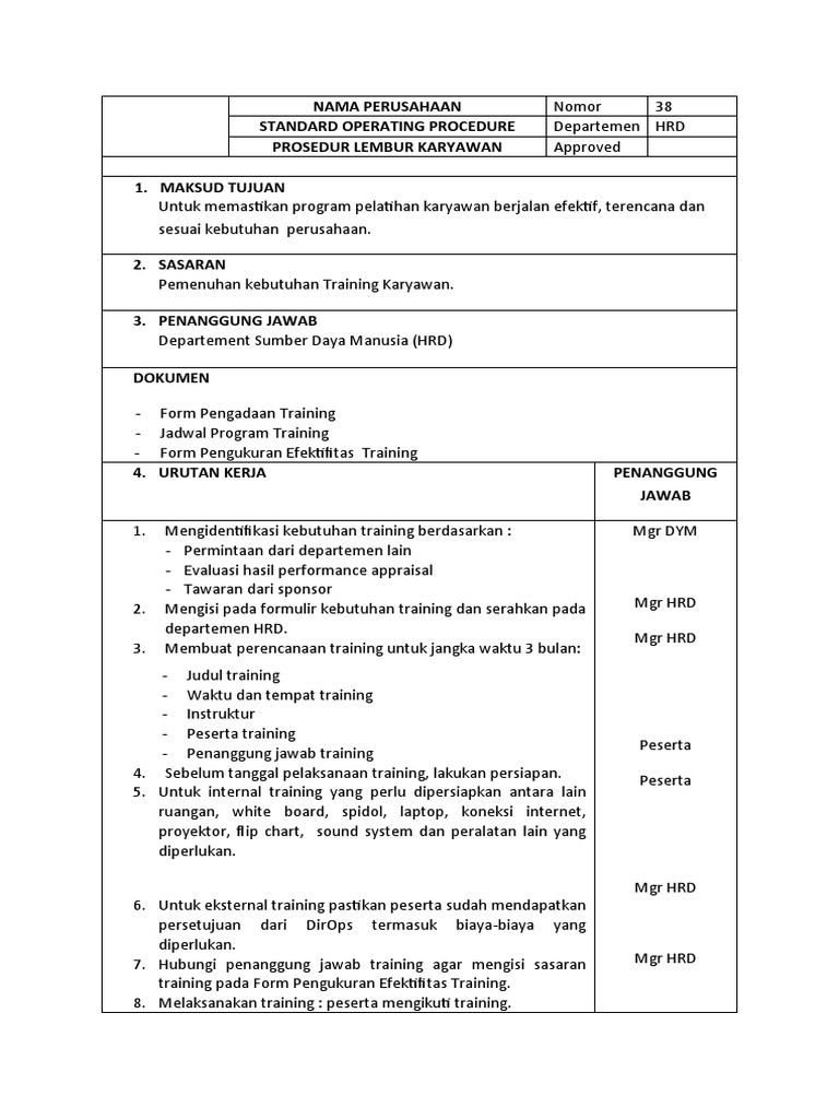 Sop Pelatihan Karyawan | PDF