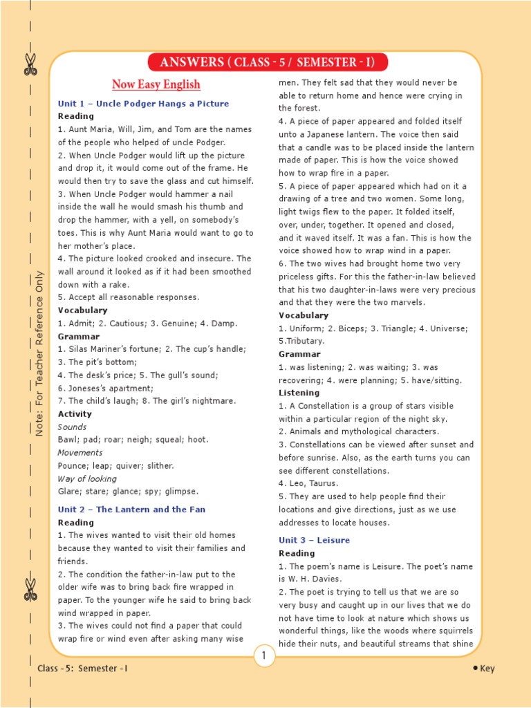 Class 5 Semester 1 English Key | PDF