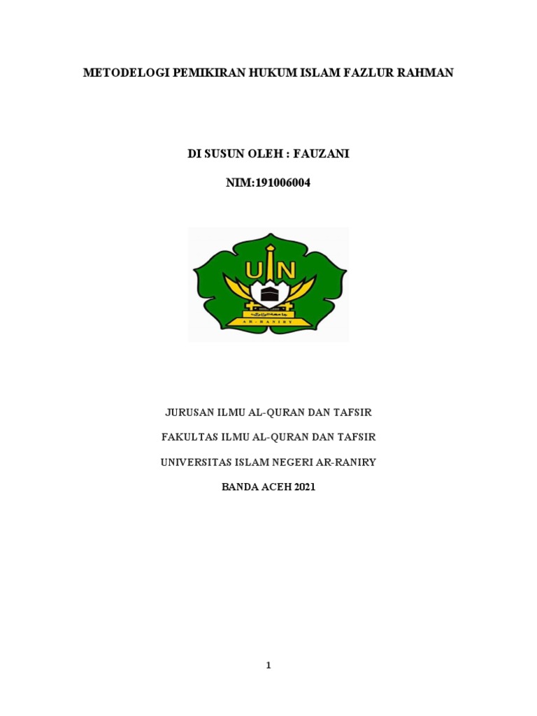 Metodelogi Pemikiran Hukum Islam Fazlur Rahman, Fauzani | PDF