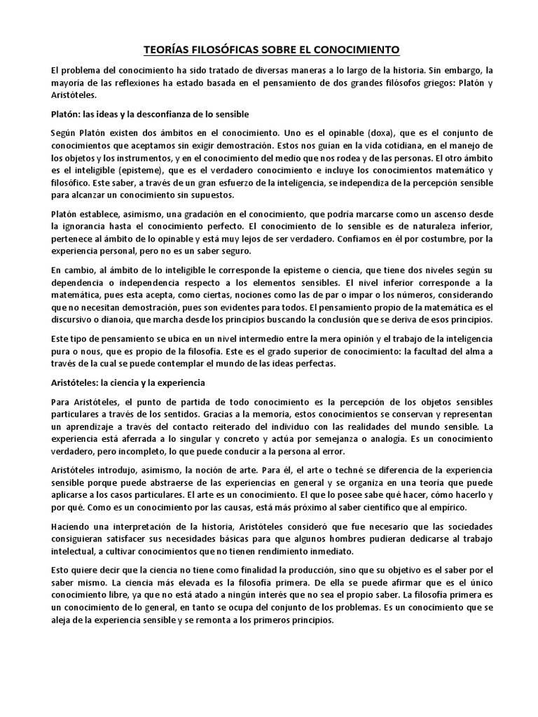 T3 - Teorías Filosóficas Sobre El Conocimiento | PDF | Verdad | Conocimiento