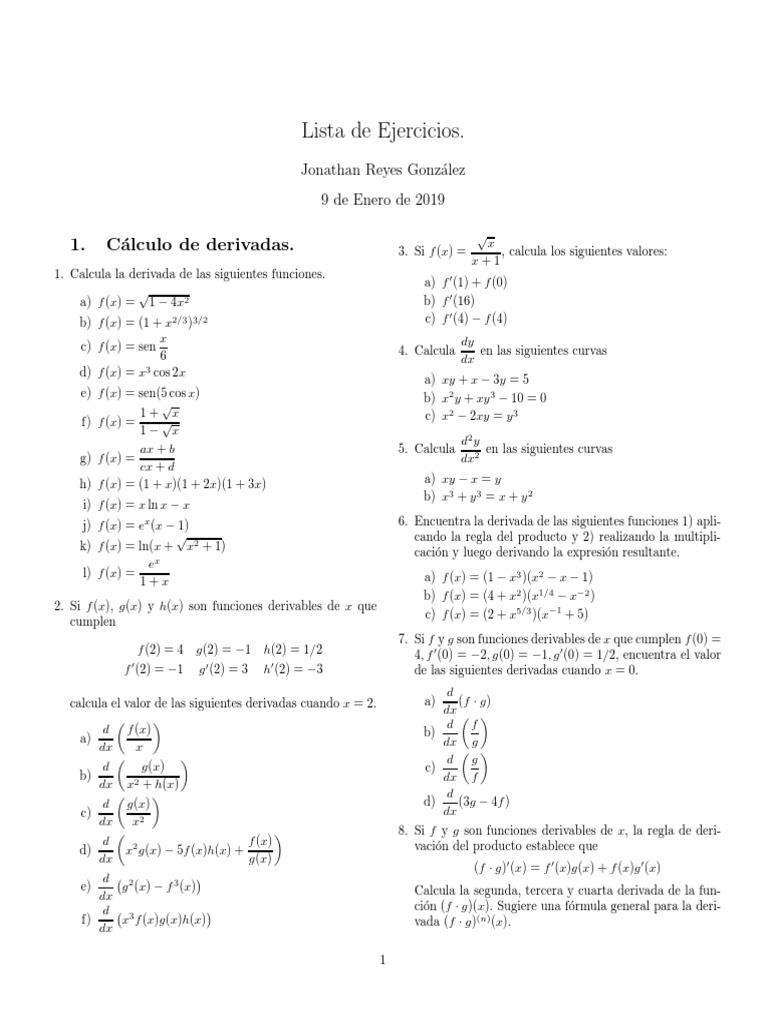 Lista de Ejercicios 2 | PDF | Tangente | Pendiente