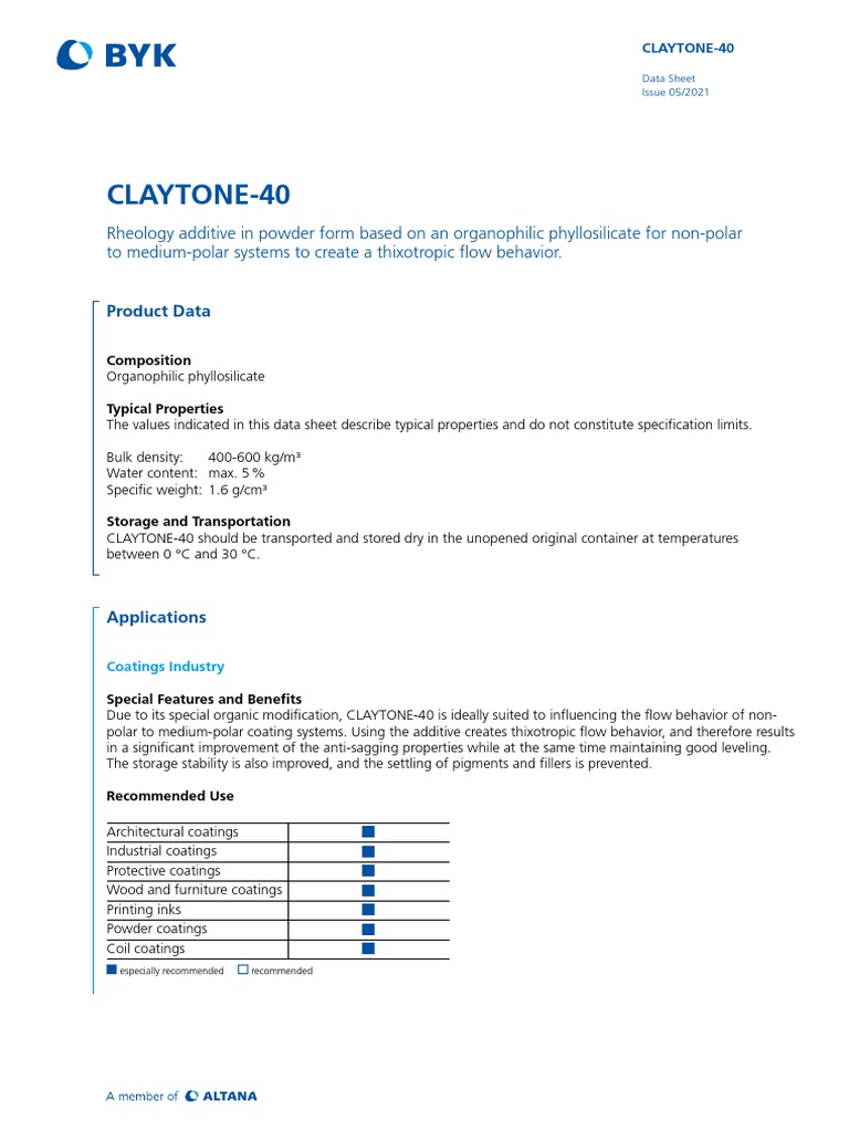Tds Claytone-40 en | PDF | Epoxy | Emulsion